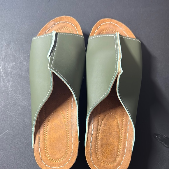 Shoes | Olive Green Slide Sandals | Poshmark